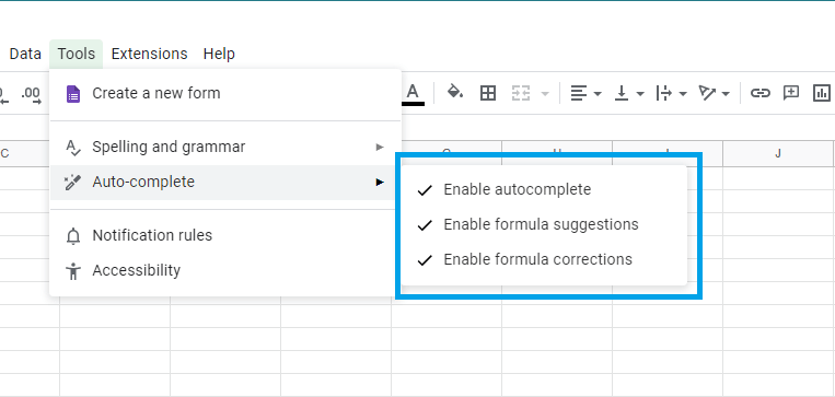 How To Enable Auto complete In Google Sheets